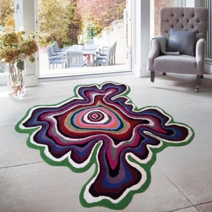 Melting Paint Squiggle Shaped Throw Rug Hand Tufted 100% Wool Handmade ...