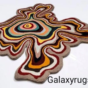 Melting Paint Squiggle Shaped Throw Rug Hand Tufted 100% Wool Handmade ...