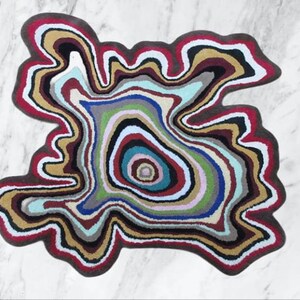 Melting Paint Squiggle Shaped Throw Rug Hand Tufted 100% Wool Handmade ...