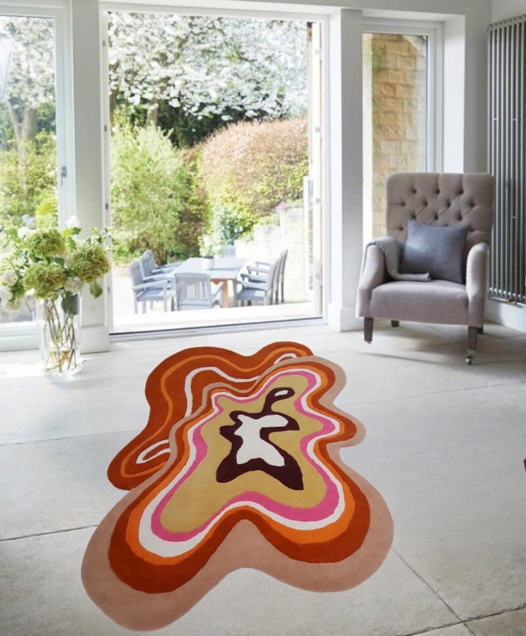 Twins Amoeba Brown Squiggle Shaped Rug Hand Tufted 100% Wool Handmade ...