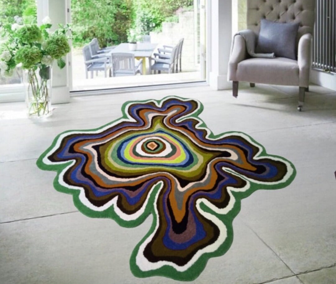 Melting Paint Squiggle Shaped Throw Rug Hand Tufted 100% Wool Handmade ...