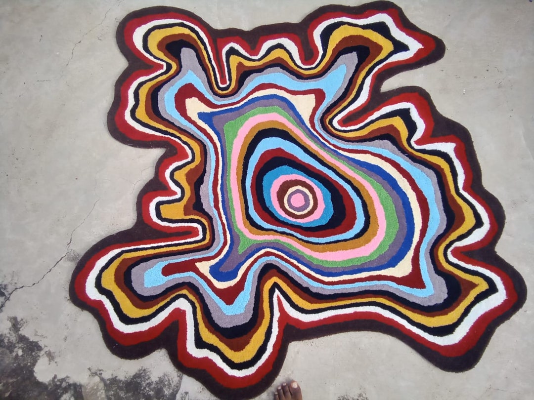 Melting Paint Squiggle Shaped Throw Rug Hand Tufted 100% Wool Handmade ...