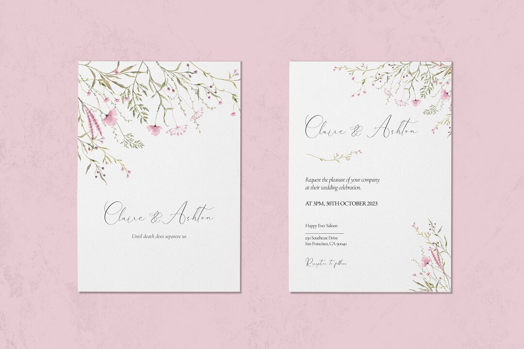 EDITABLE Spring Wedding Invitation Floral, Nice Soft Garden Wedding ...