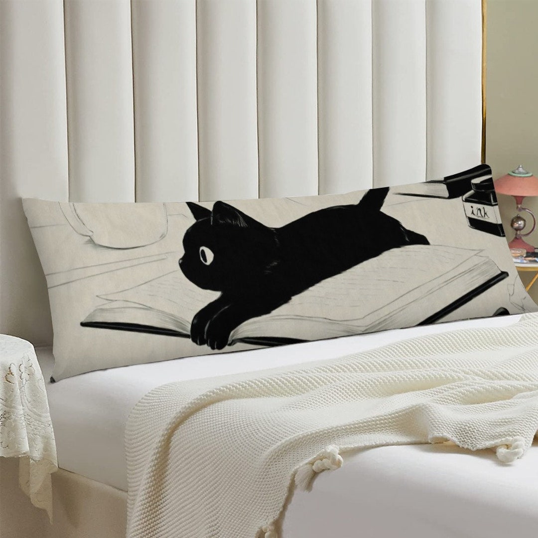 Cute Black Cat Pillow Cover Case, Anime Aesthetic Kawaii Throw ...