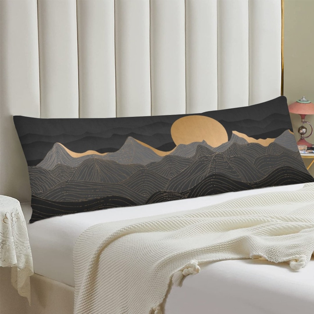 Dark Japanese Wave Pillowcase, Abstract Mountain Sun Body Pillow Cover ...