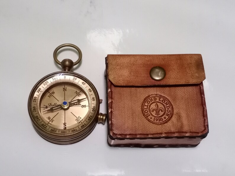 Dollond London Engraved Brass Compass With Embossed Needle & Leather ...