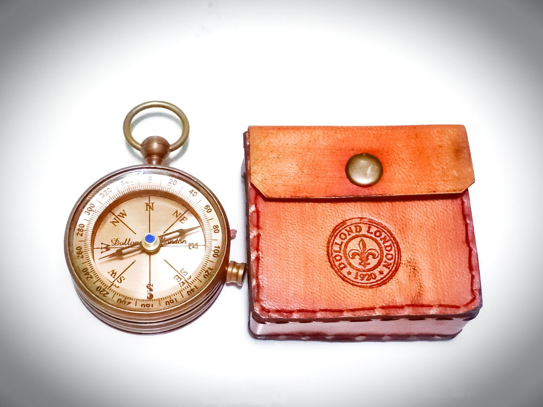 Dollond London Engraved Brass Compass With Embossed Needle & Leather ...