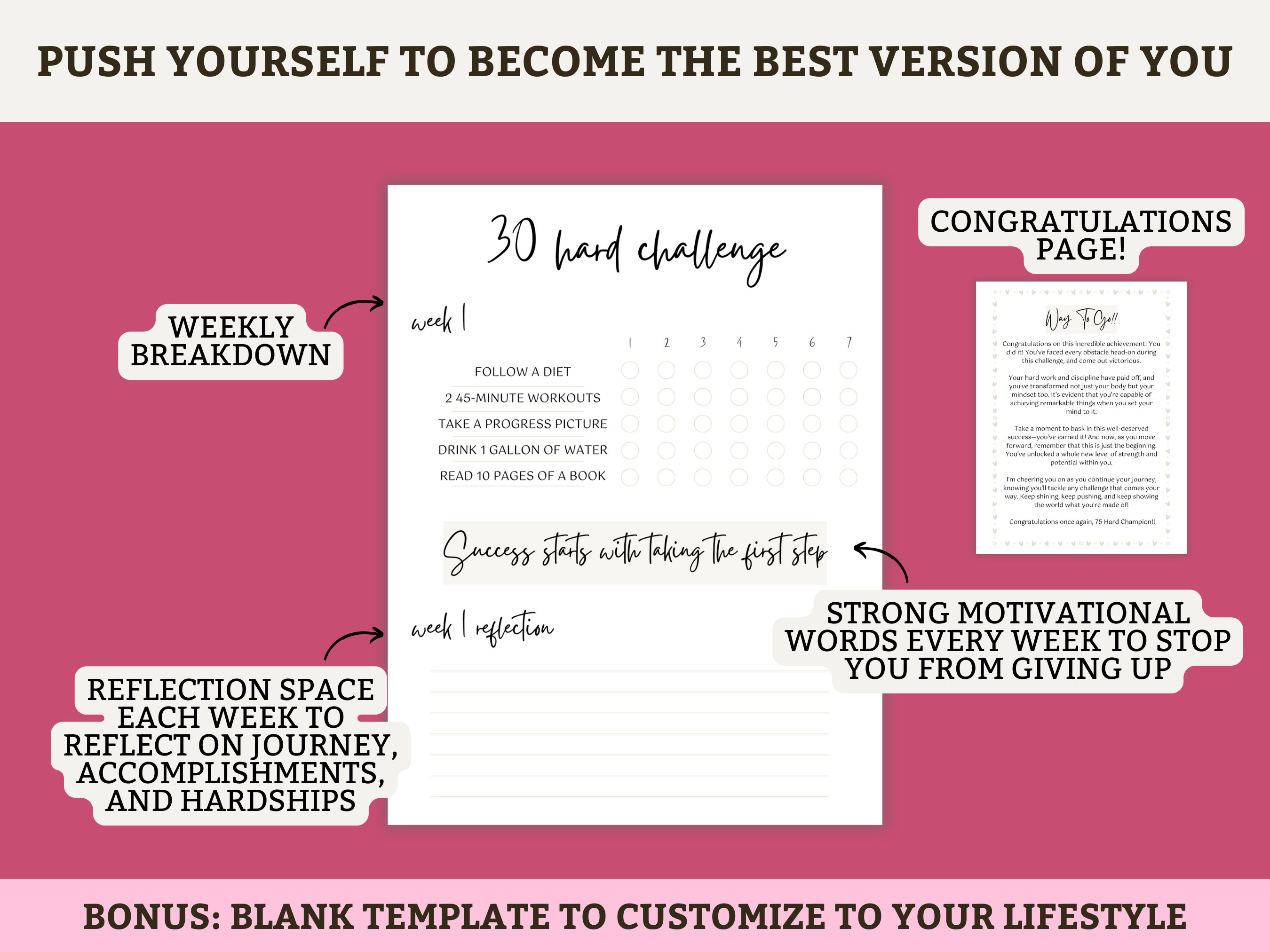 MOTIVATIONAL 30 Hard Challenge Tracker, 30 Day Challenge - Etsy