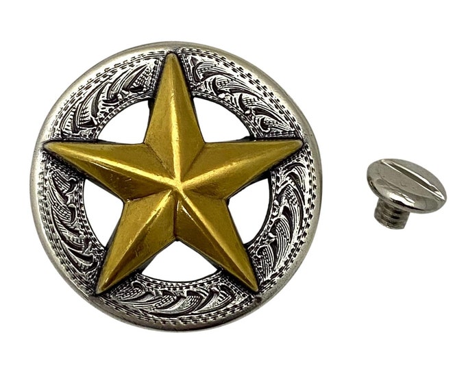 4 Pack Two Toned Gold Star Screw Back Conchos 1 1/4 - Etsy