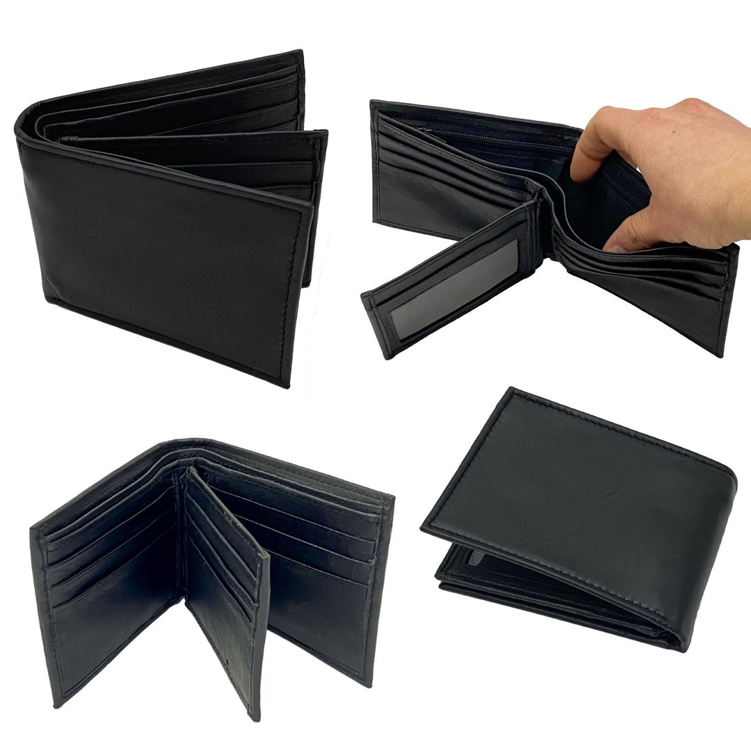 Bifold Flap Black Genuine Leather Security Wallet for Men Men's Quality ...