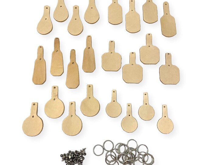 DIY Oak Leather Key Tab Assortment Kit 24 Piece Vegetable Leather Key ...