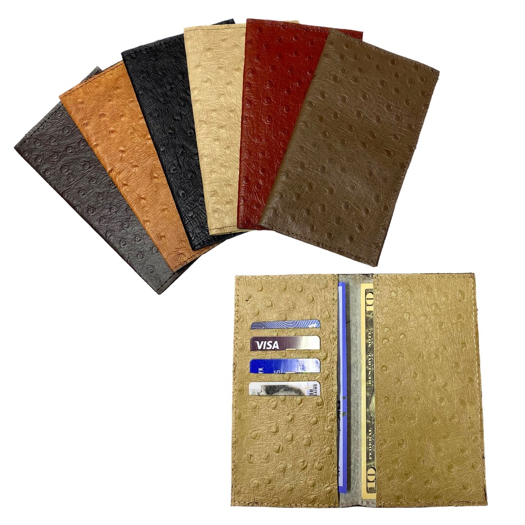 Ostrich Print Leather Checkbook Cover Leather Wallet Accessory With ...