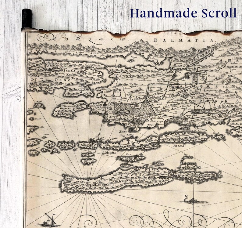 1650 Old Map of Dalmatia & Croatia on Handmade Scroll, Atlantis Majoris ...