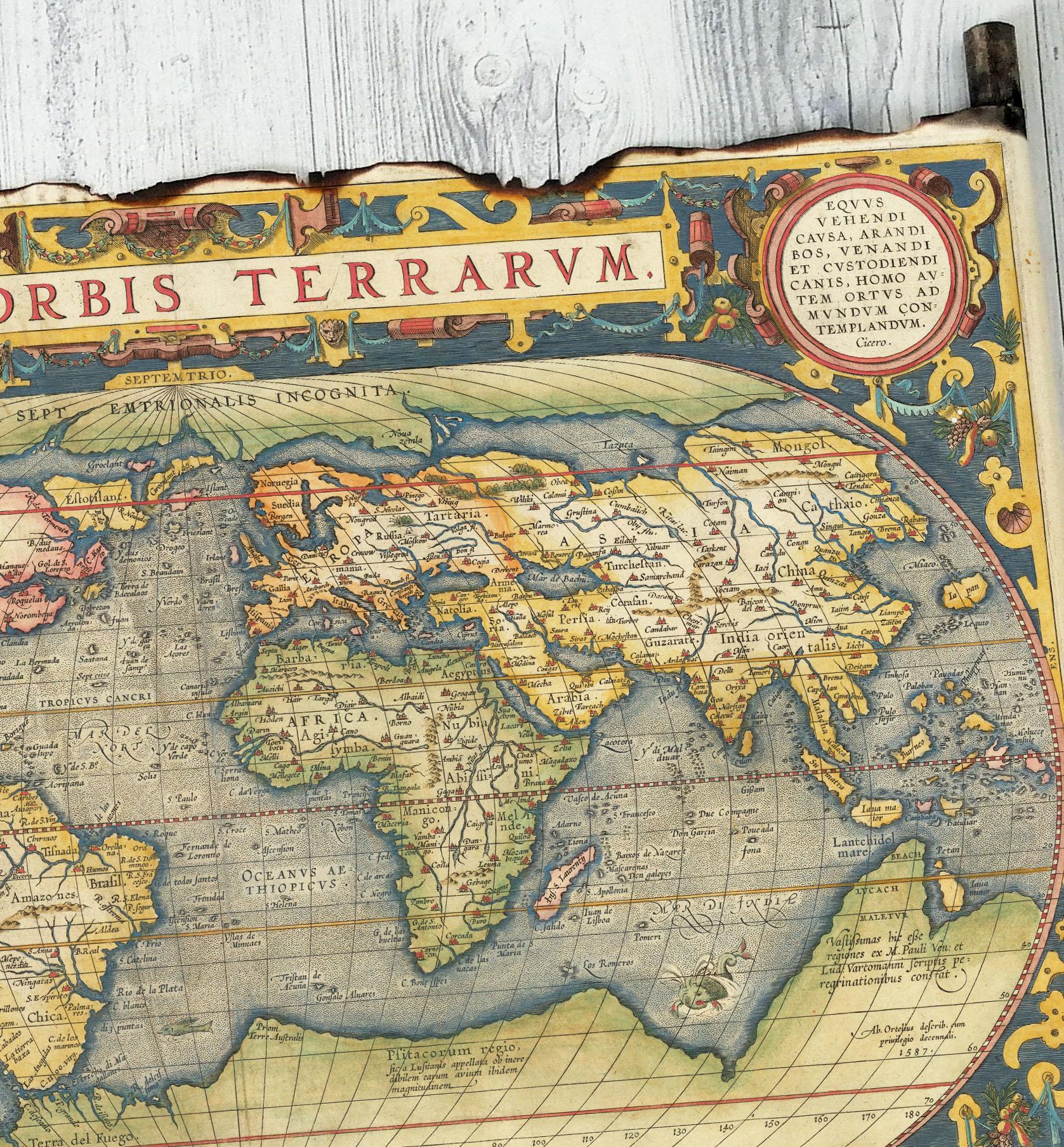 Vintage World Map on Handmade Scroll, Typus Orbis Terrarum Antique ...