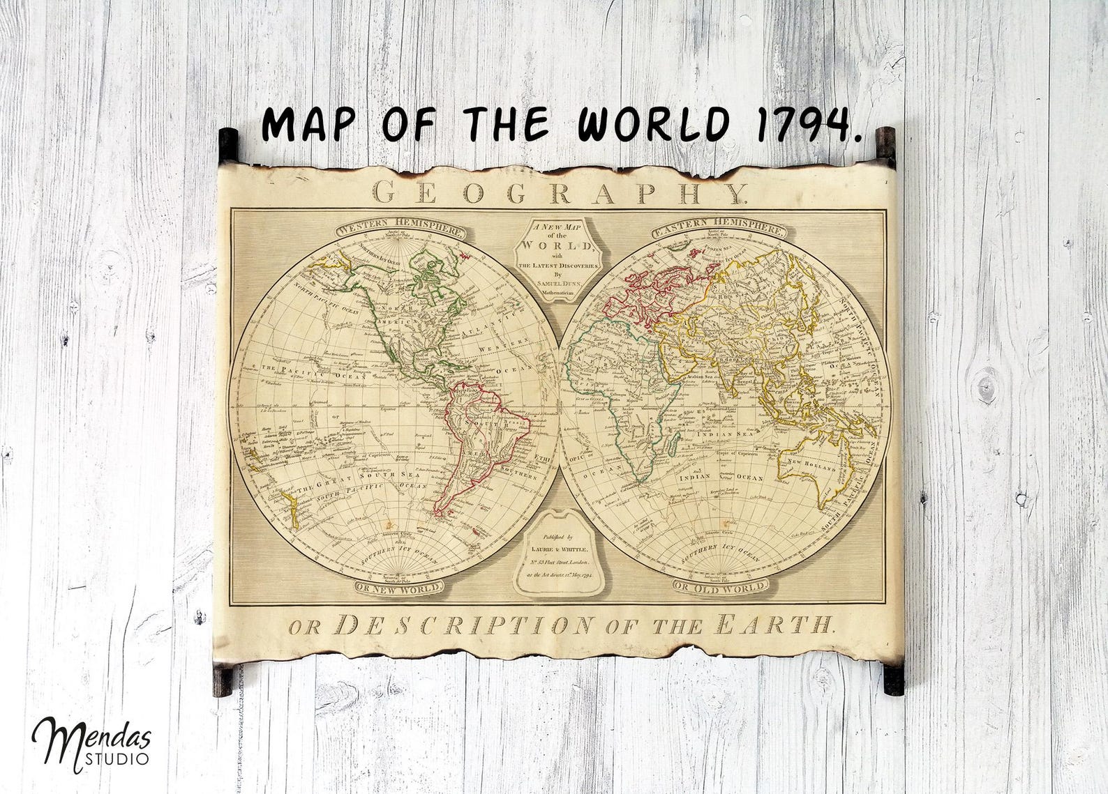Map of the World 1794. by Cartographer Samuel Dunn, Geography or ...