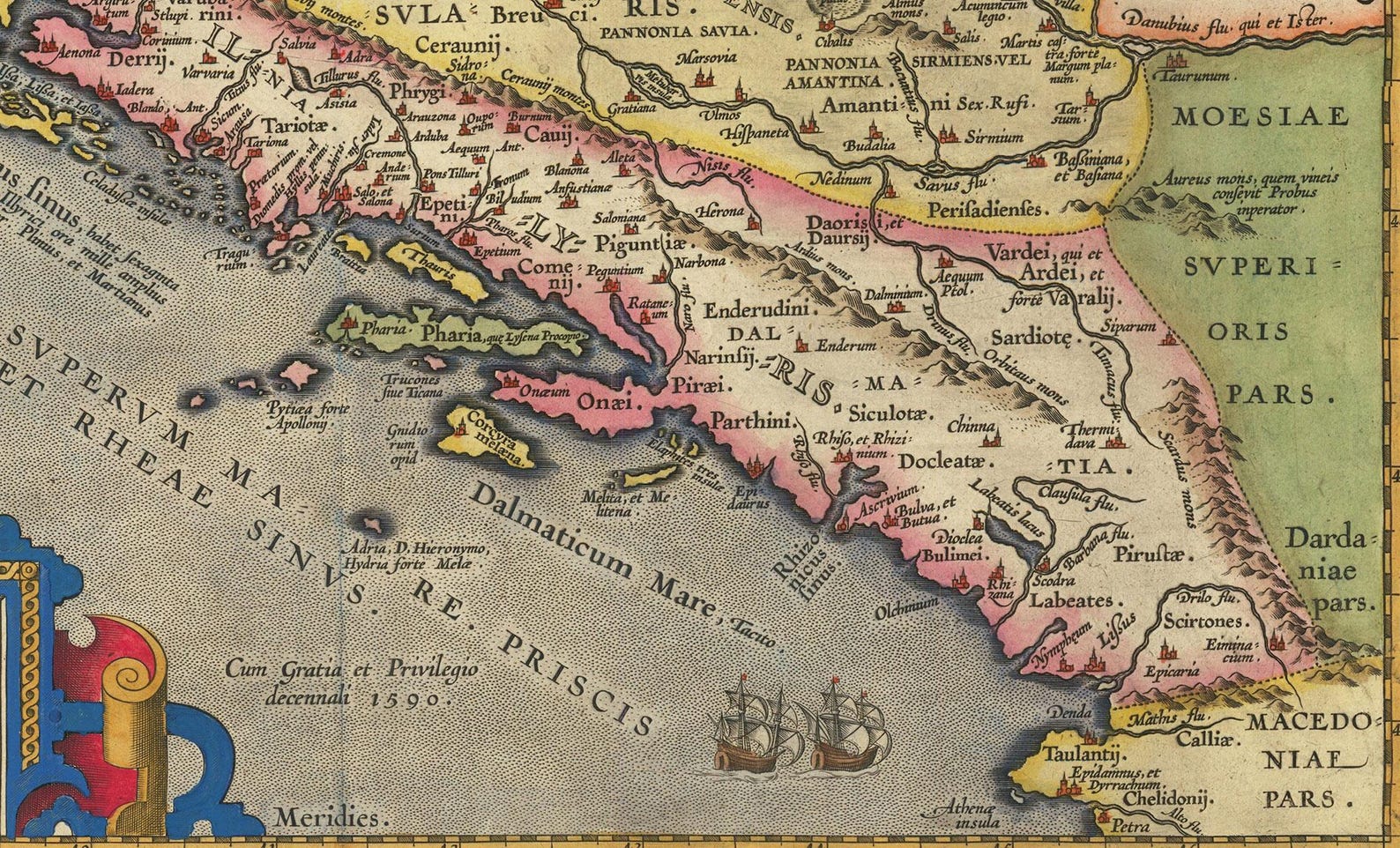 Map of Pannonia and Illyria 1590, Old Map of Southeastern Europe ...