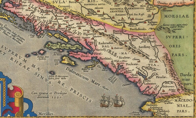Map of Pannonia and Illyria 1590, Old Map of Southeastern Europe ...