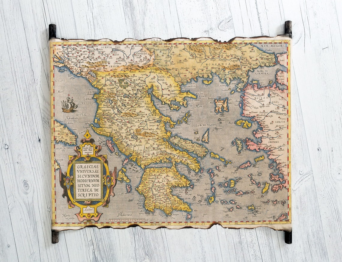 1584 Map of Greece and the Aegean Sea by Abraham Ortelius on Handmade ...