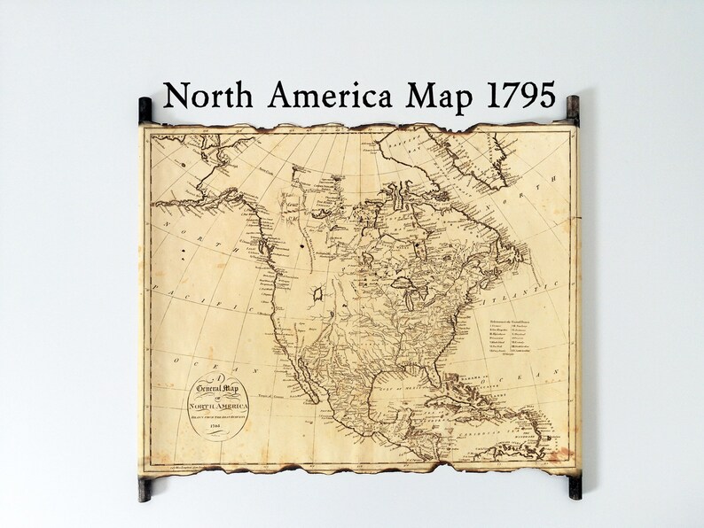 Vintage Map of North America 1795, General Map of North America Drawn ...