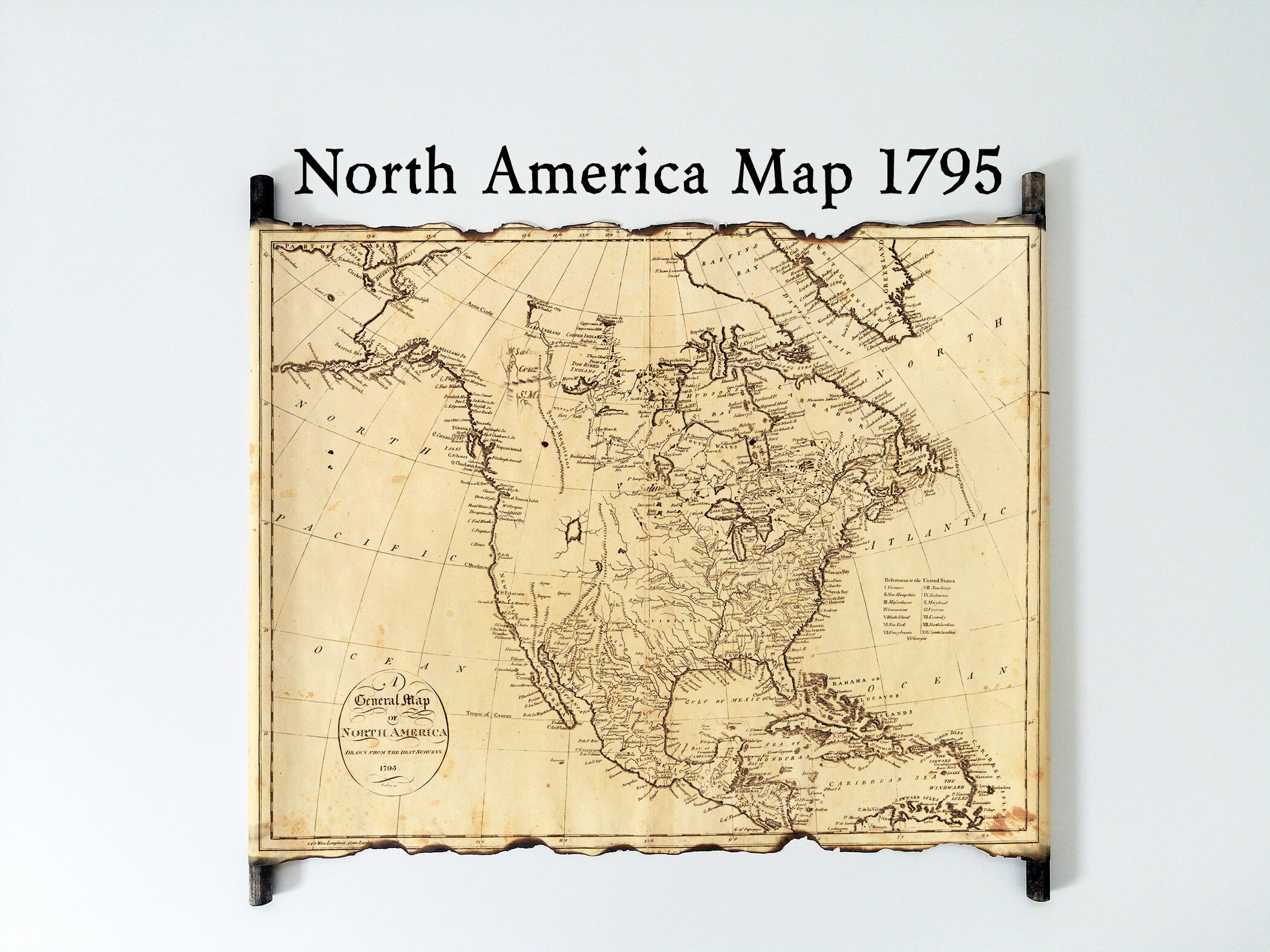 Vintage Map of North America 1795, General Map of North America Drawn ...