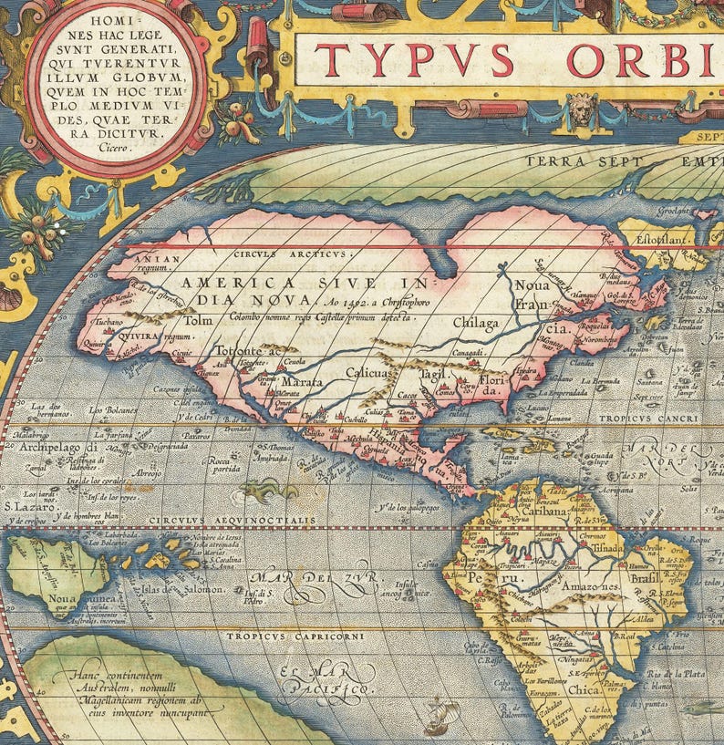 Vintage World Map on Handmade Scroll, Typus Orbis Terrarum Antique World Map, First Modern World ...