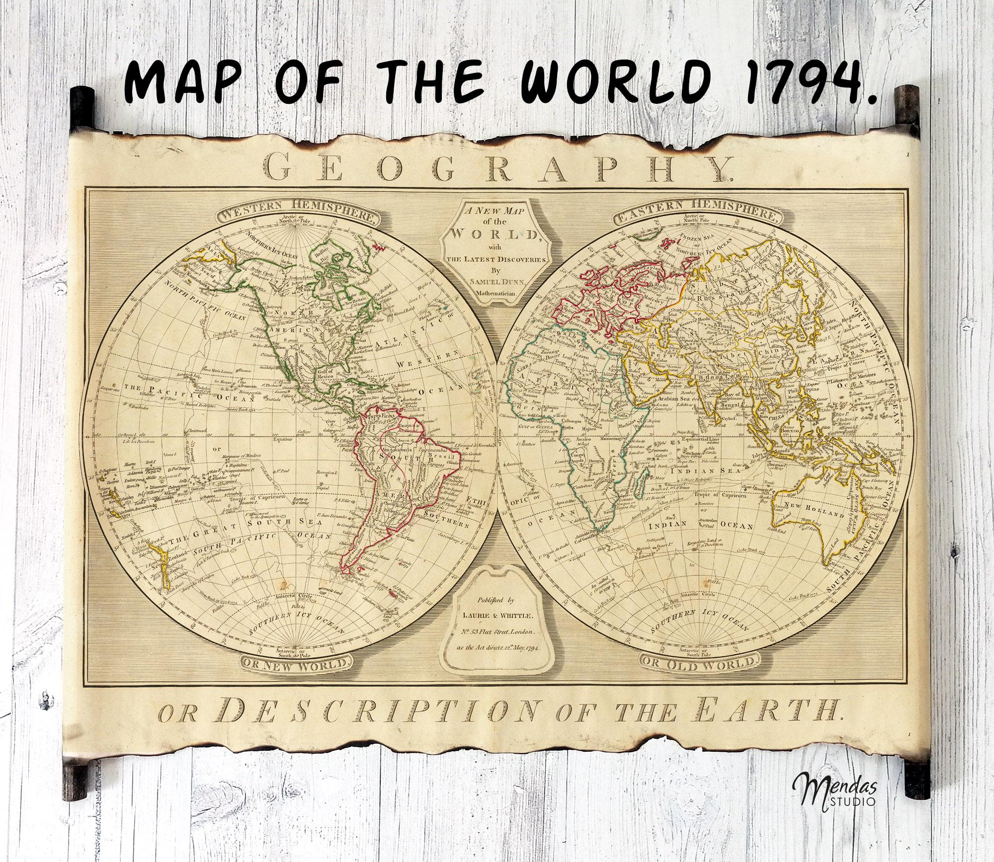 Map of the World 1794. by Cartographer Samuel Dunn, Geography or ...