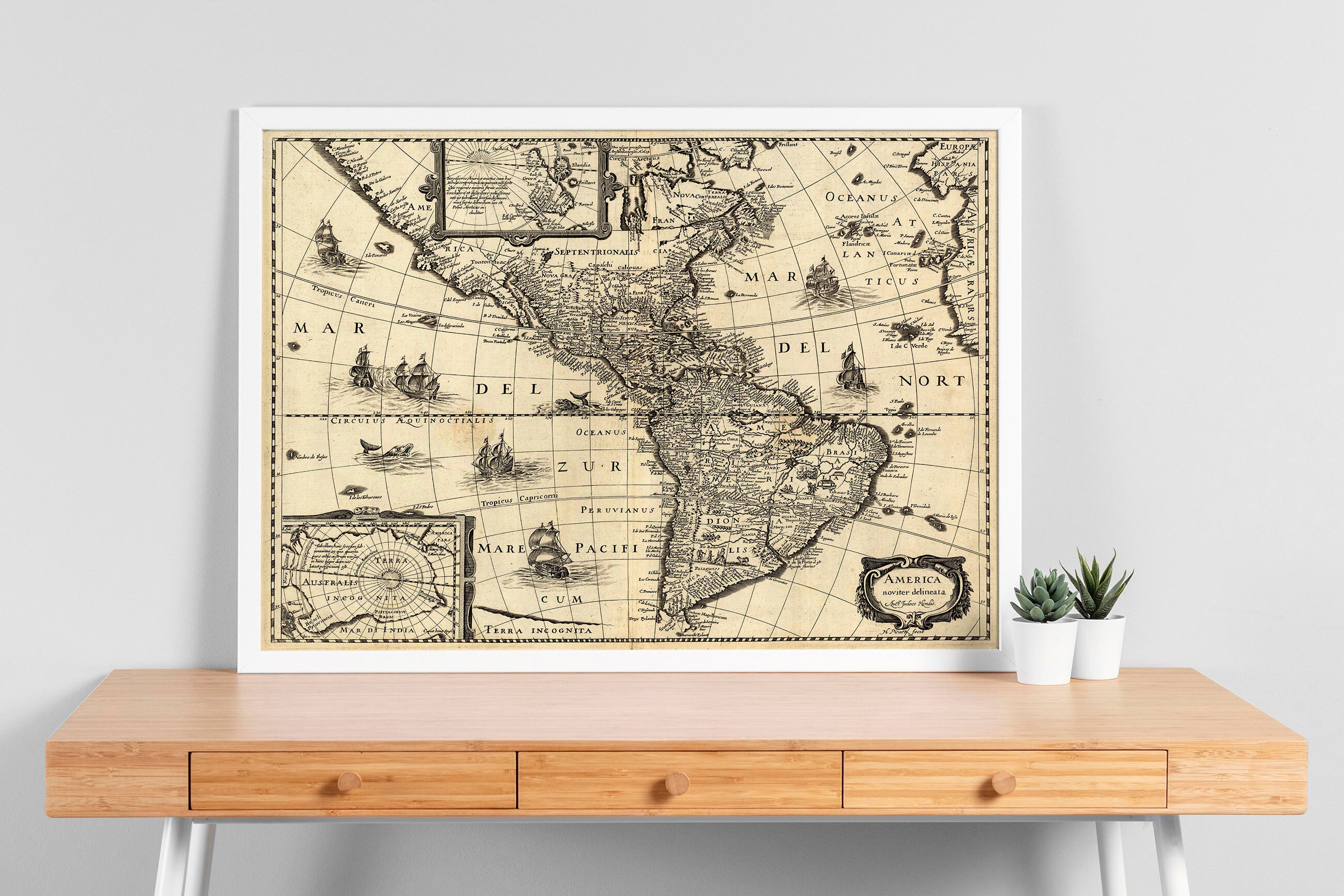 17th Century Map of the Americas, Old Map of America by Jodocus Hondius ...