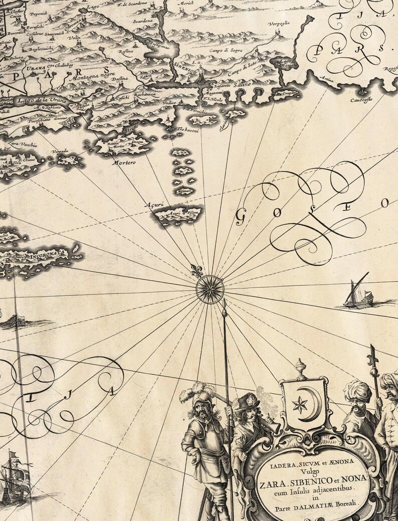 1650 Old Map of Dalmatia & Croatia on Handmade Scroll, Atlantis Majoris ...