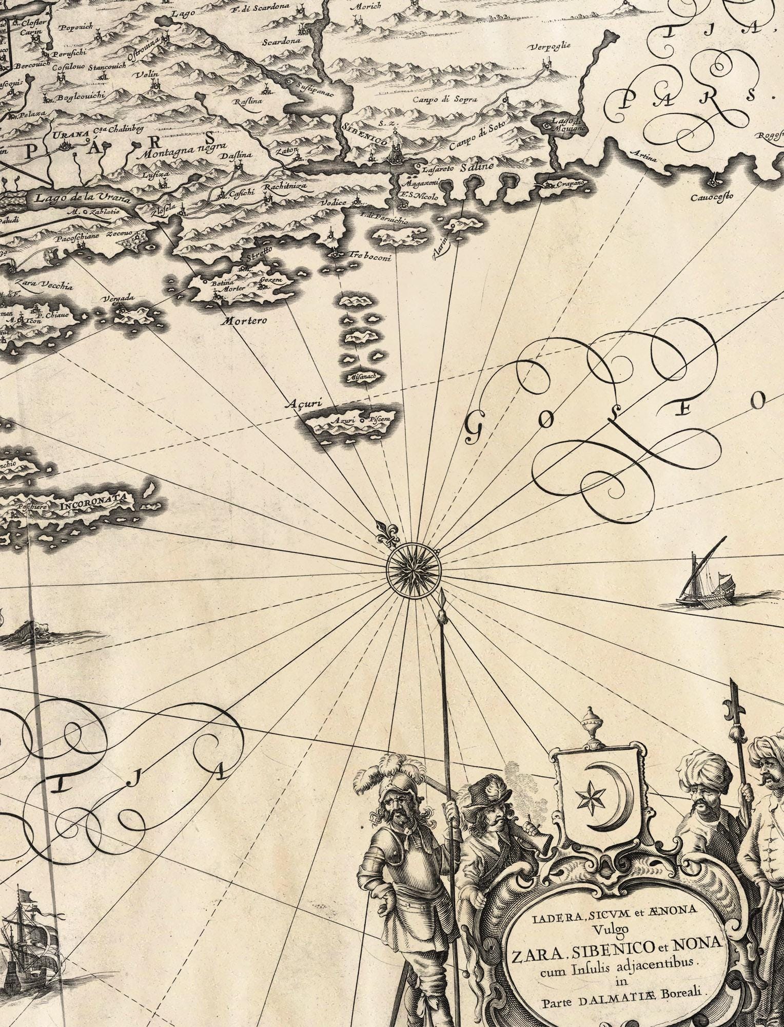 1650 Old Map of Dalmatia & Croatia on Handmade Scroll, Atlantis Majoris ...