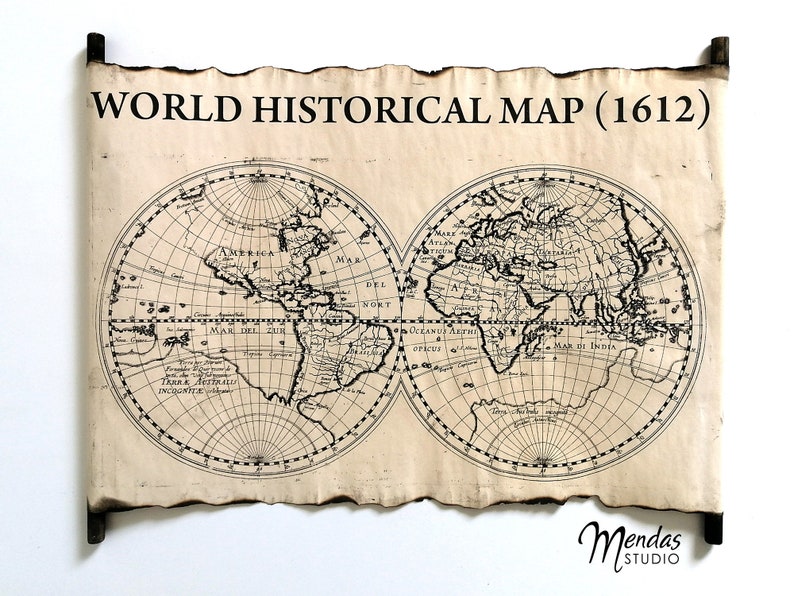 World Historical Map (1612) Scroll, Old World Map, Vintage World Map on ...