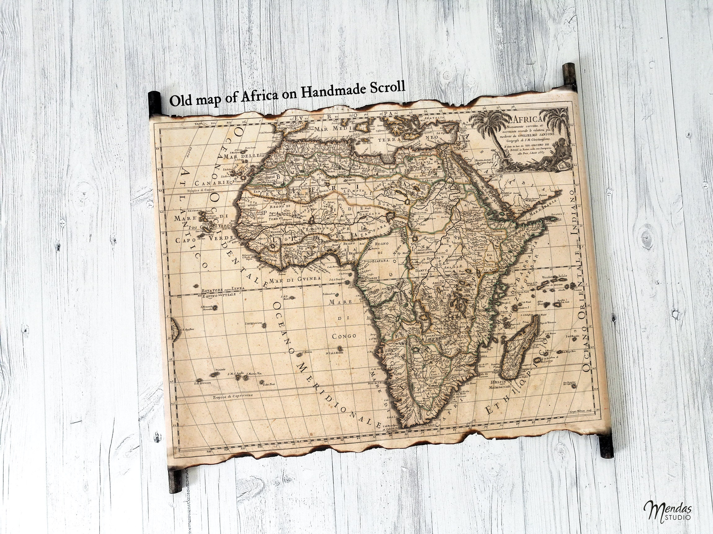 1687 Map of Africa on Handmade Scroll, L'africa, Old Map of Africa ...
