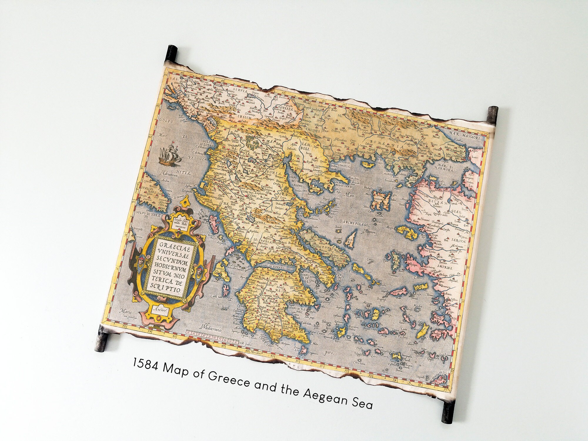 1584 Map of Greece and the Aegean Sea by Abraham Ortelius on Handmade ...