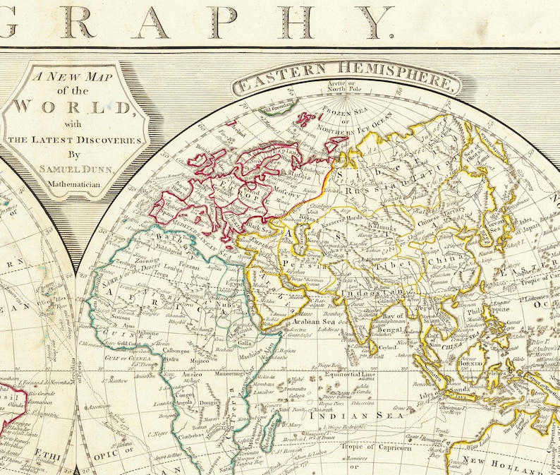 Map of the World 1794. by Cartographer Samuel Dunn, Geography or ...