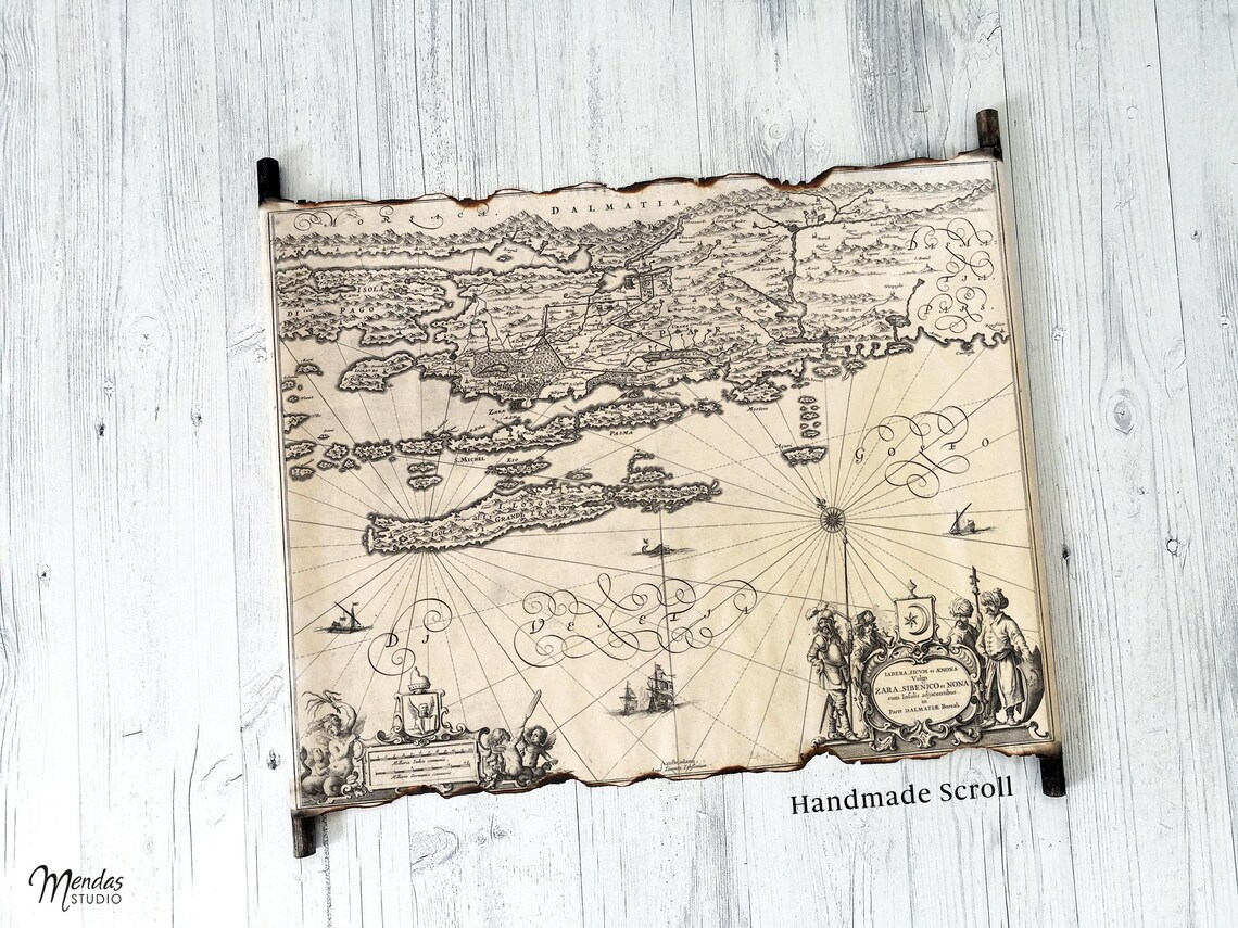 1650 Old Map of Dalmatia & Croatia on Handmade Scroll, Atlantis Majoris ...