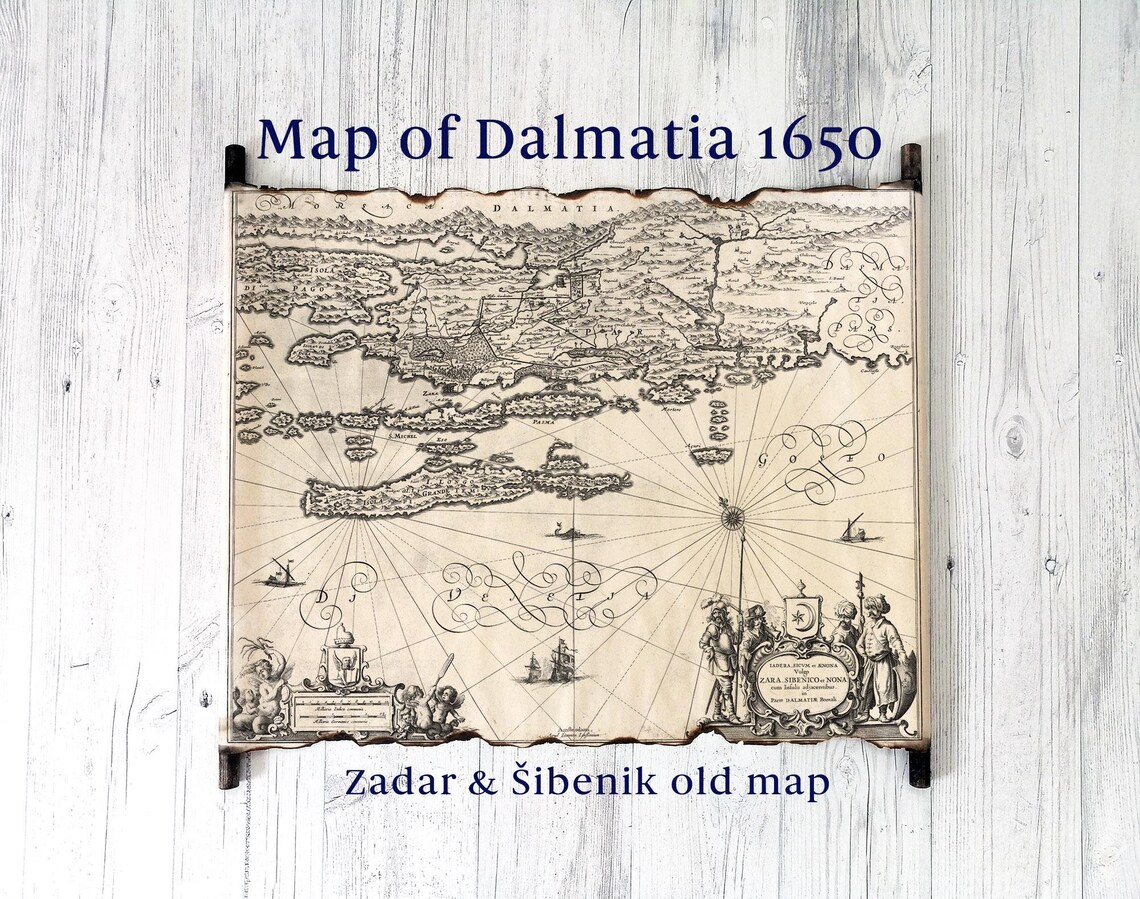 1650 Old Map of Dalmatia & Croatia on Handmade Scroll, Atlantis Majoris ...