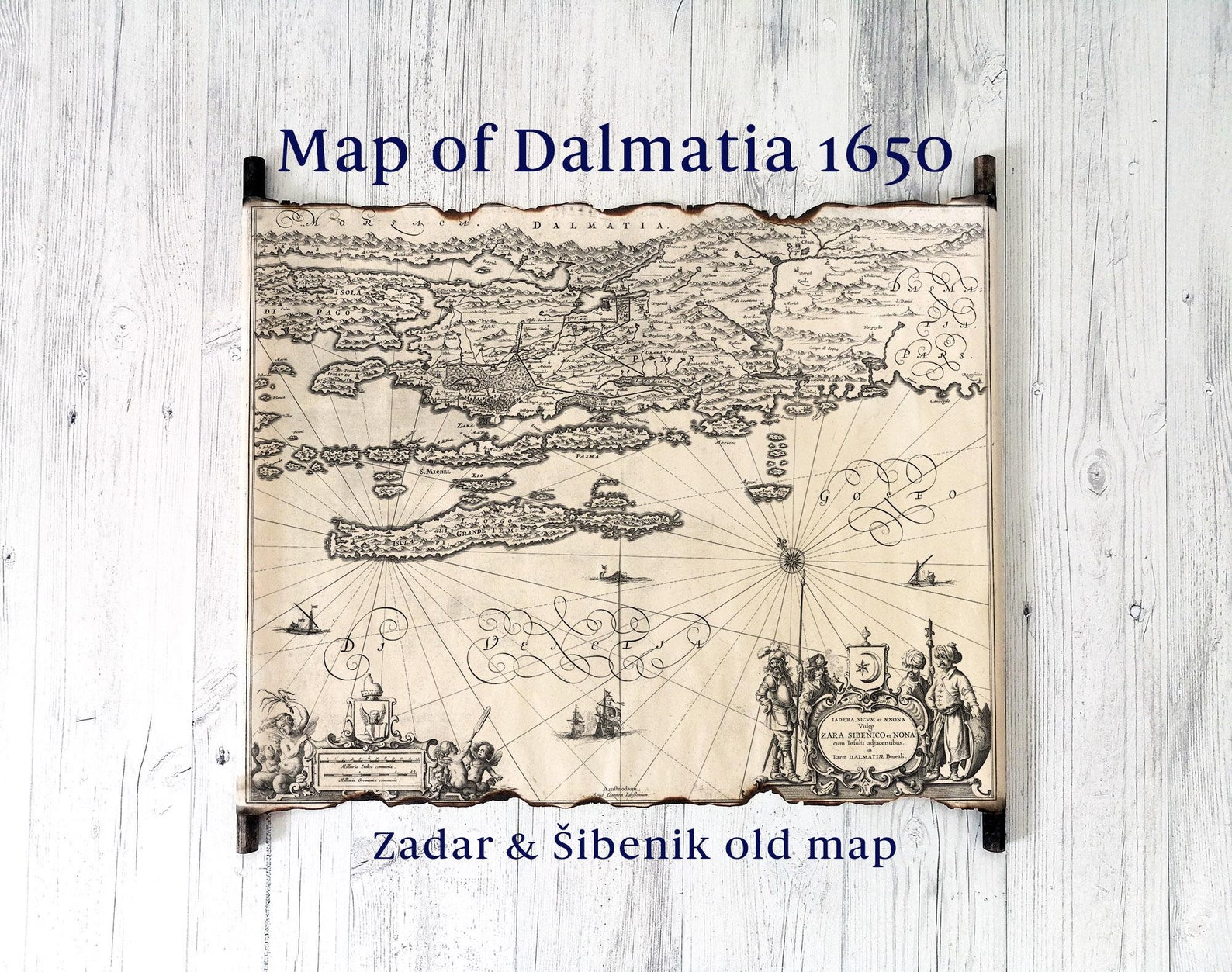 1650 Old Map of Dalmatia & Croatia on Handmade Scroll, Atlantis Majoris ...