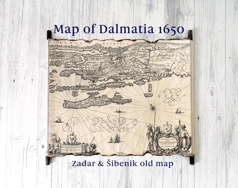 1650 Old Map of Dalmatia & Croatia on Handmade Scroll, Atlantis Majoris ...