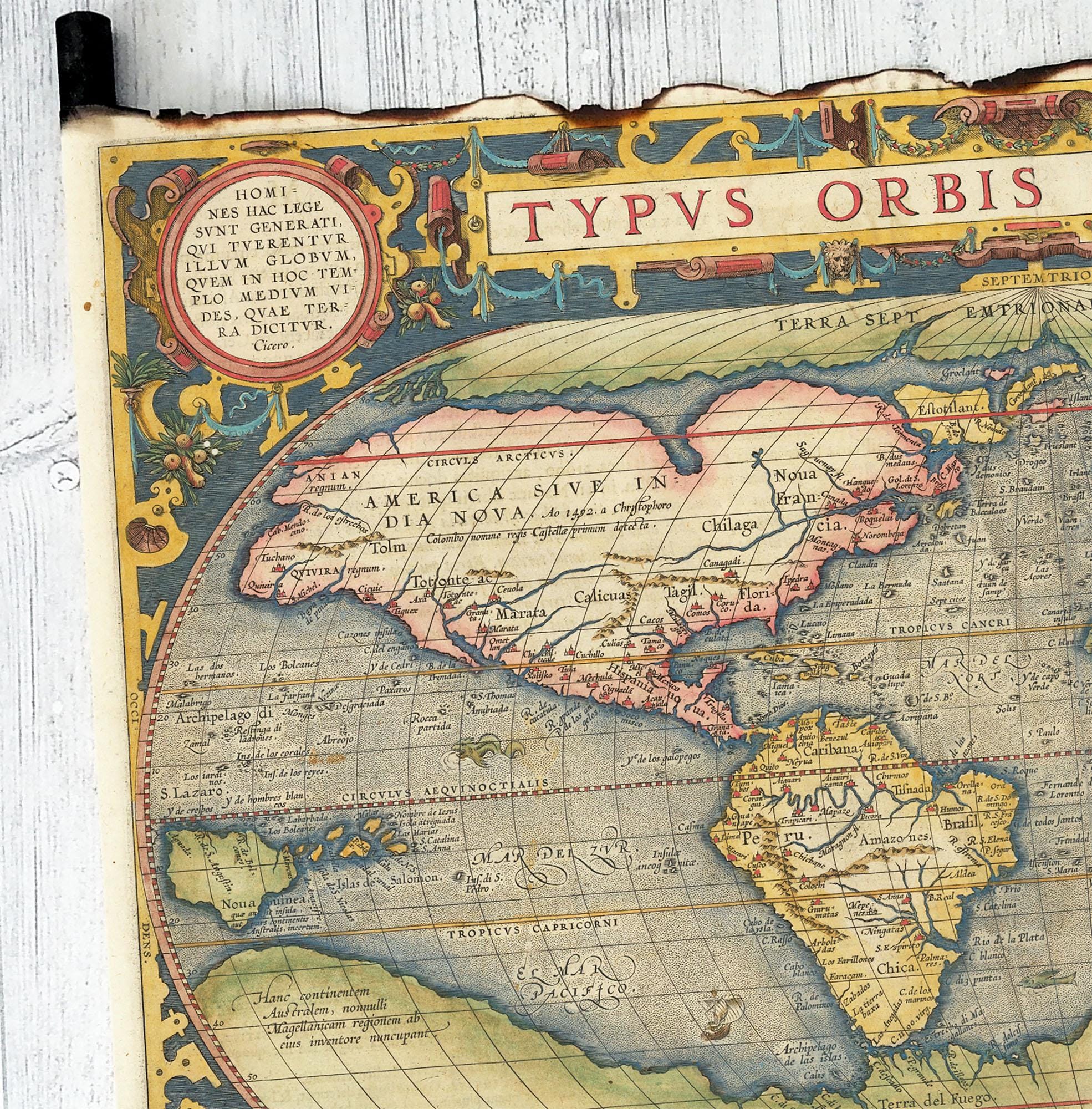 Vintage World Map on Handmade Scroll, Typus Orbis Terrarum Antique ...