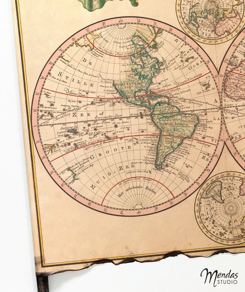 1765 Map of the World, Old World Map, Vintage Double Hemisphere World ...