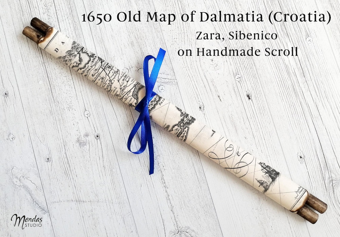 1650 Old Map of Dalmatia & Croatia on Handmade Scroll, Atlantis Majoris ...