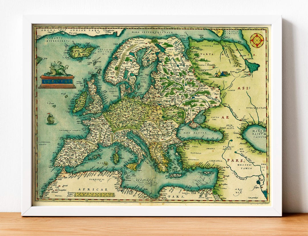 Europe Old Map 1572, Antique Europe Map, Vintage Map of Europe by Abraham Ortelius 1572 Europa ...