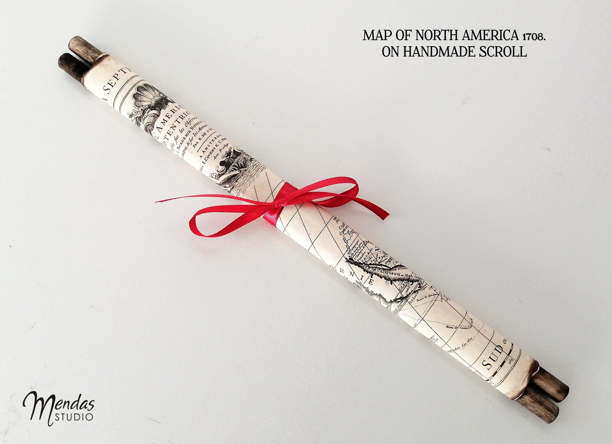 Map of North America 1708. Scroll With Old Map of North America ...