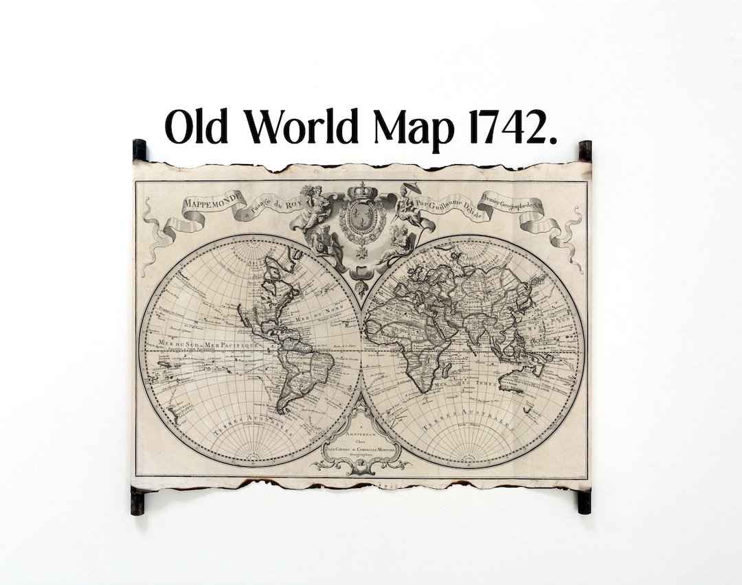 Old World Map 1742., Double Hemisphere World Map of 1742 by Lisle ...