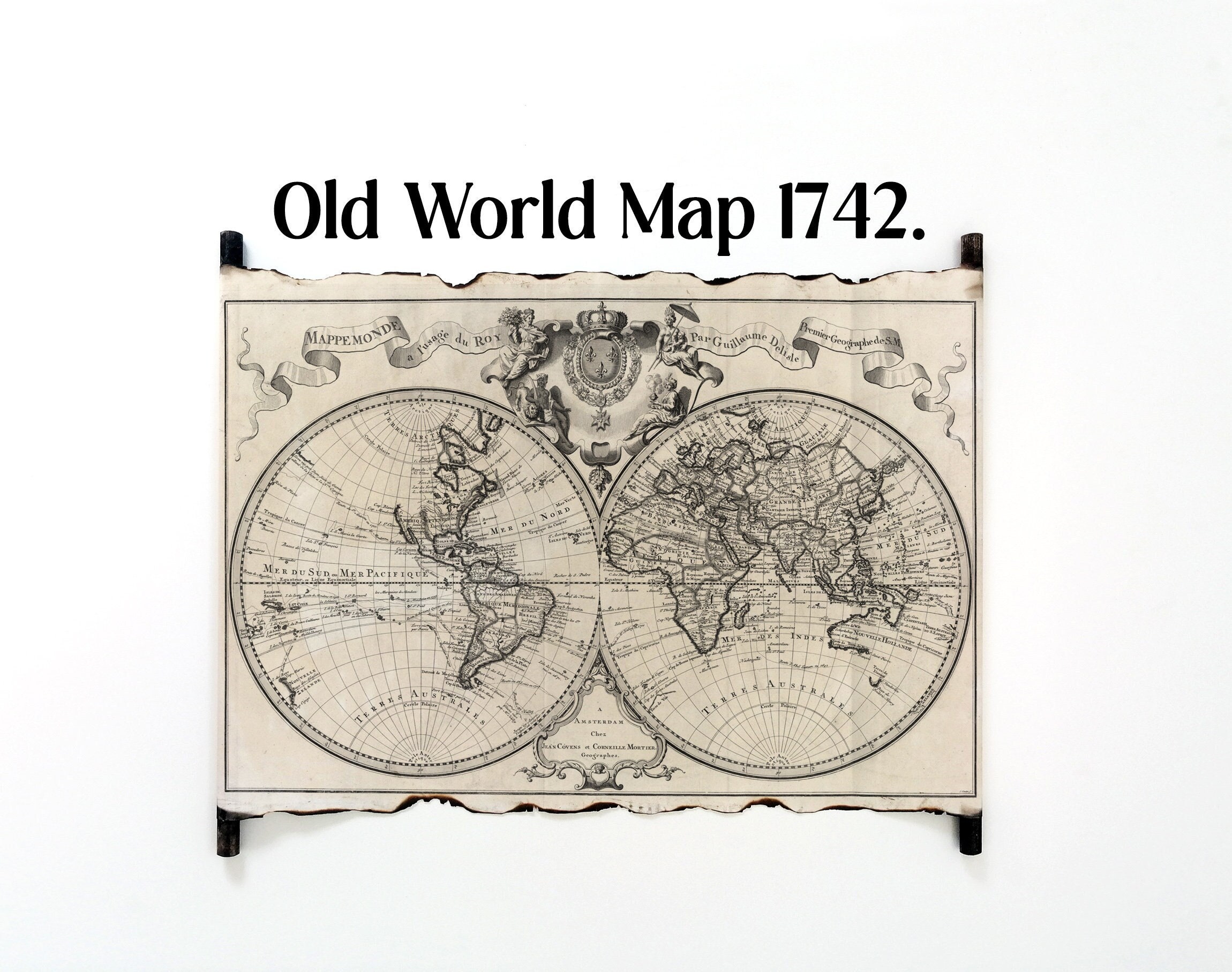Mapa del Viejo Mundo 1742., Mapa mundial del doble hemisferio de 1742 ...