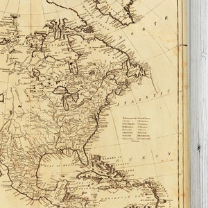 Vintage Map of North America 1795, General Map of North America Drawn ...