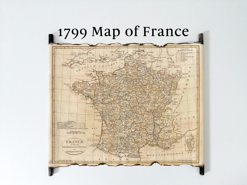 Old Map of France 1799. by Clement Cruttwell, French Map on Handmade ...
