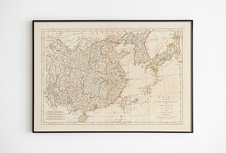 Map of China and Japan 1786 by Cartographer Samuel Dunn, China, Divided ...