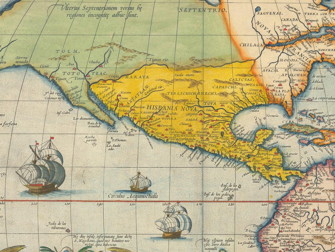 Ancient America Map 1572 on Handmade Scroll, 16th Century Vintage Map ...