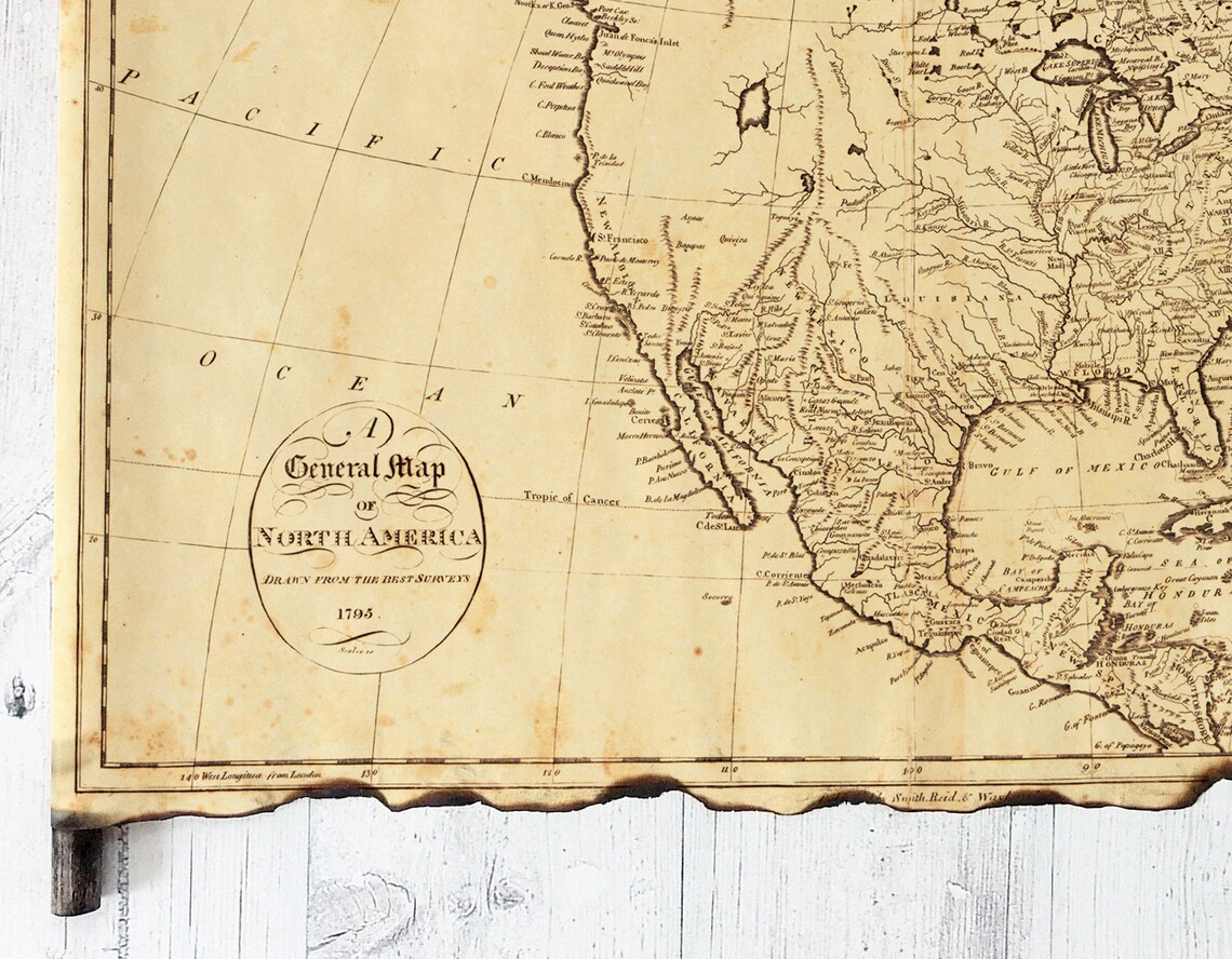 Vintage Map of North America 1795, General Map of North America Drawn ...
