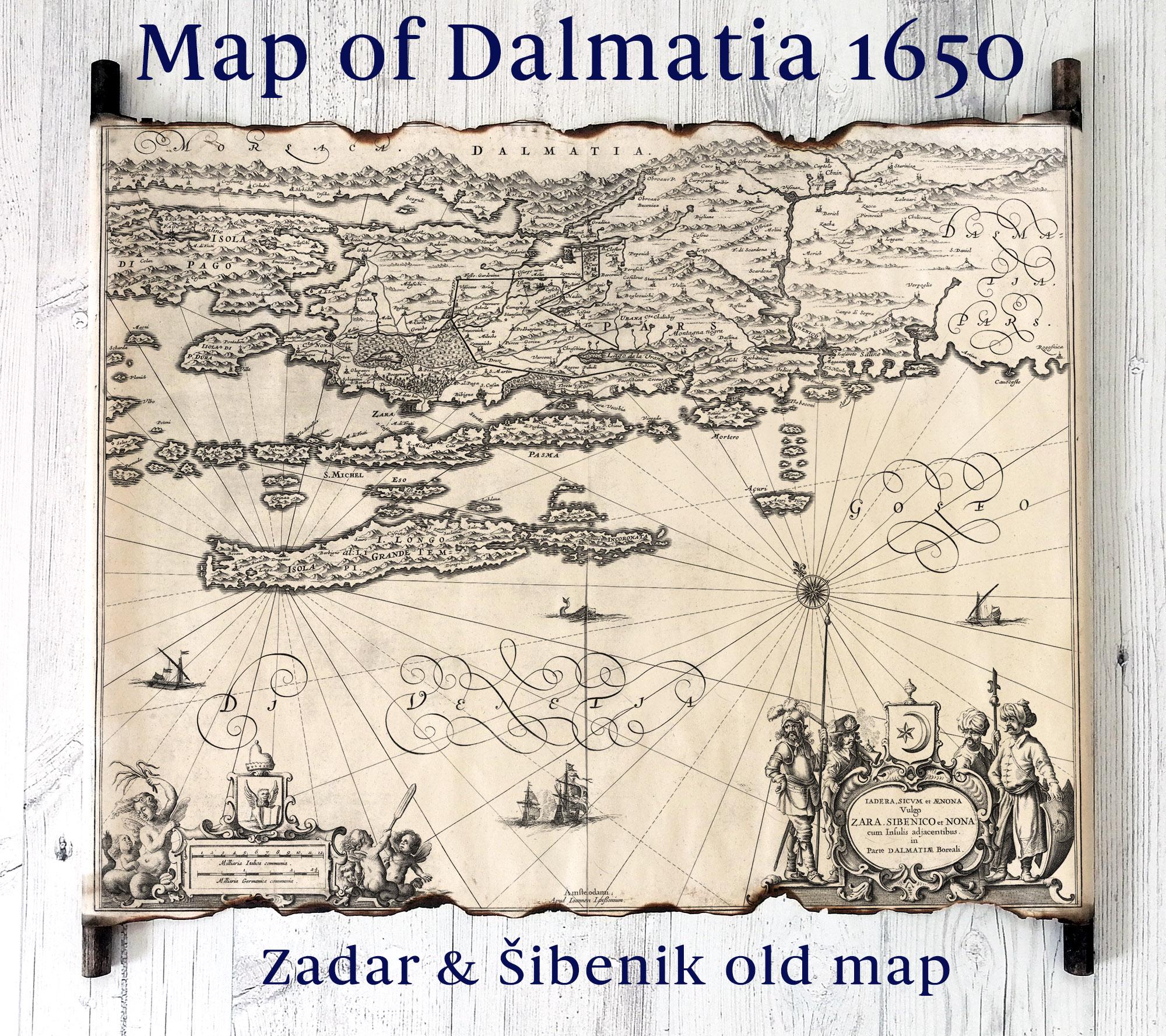 1650 Old Map of Dalmatia & Croatia on Handmade Scroll, Atlantis Majoris ...